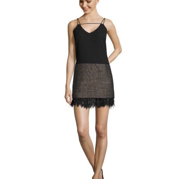Greylin | Dresses | Greylin Black Czar Feather Trim Tweed Dress S ...